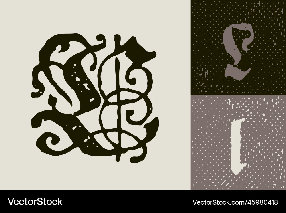 L letter drop cap logo illuminated initial Vector Image