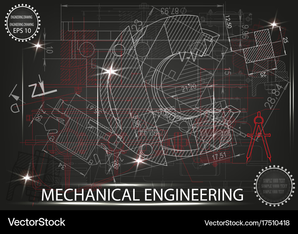 Machine-building drawings on a black background Vector Image