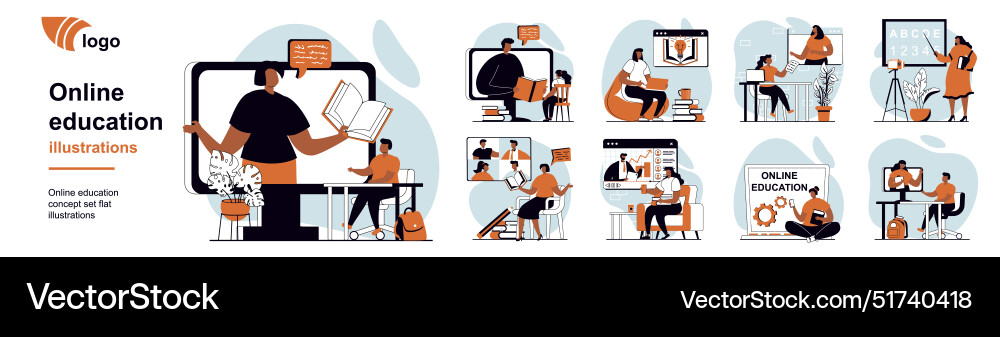Online education concept with people scenes mega Vector Image