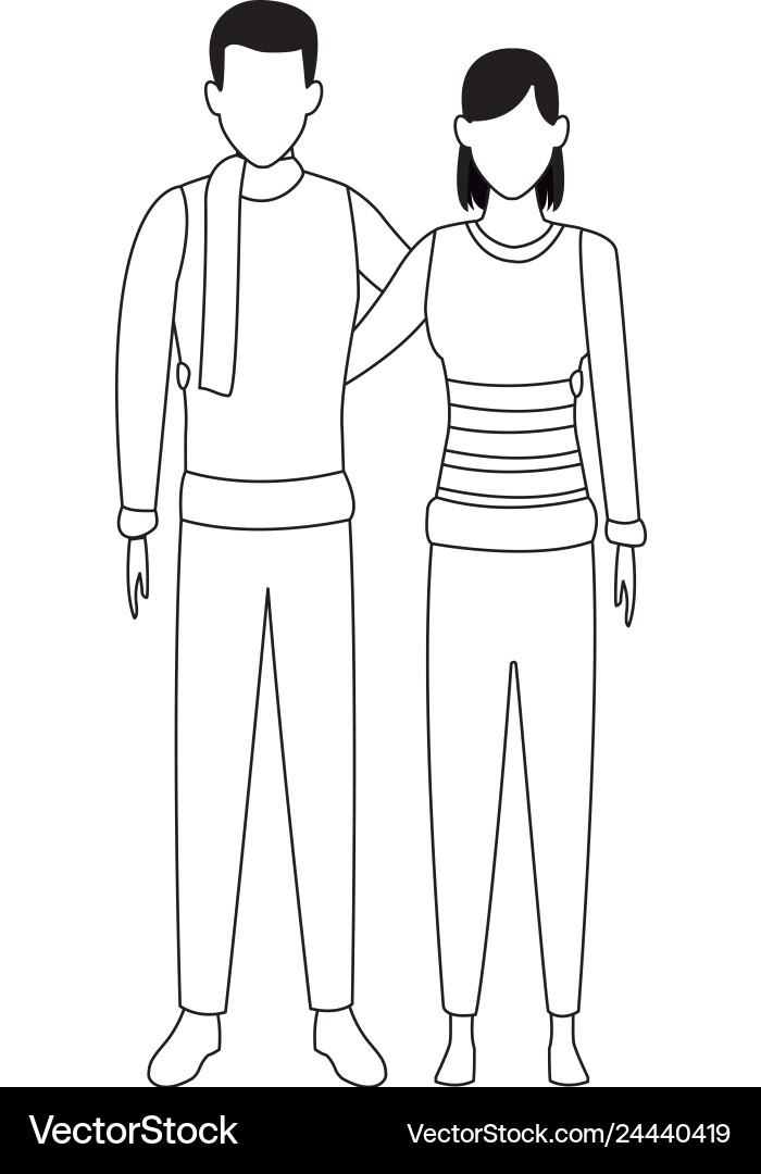 Couple hugging wearing winter clothes black Vector Image