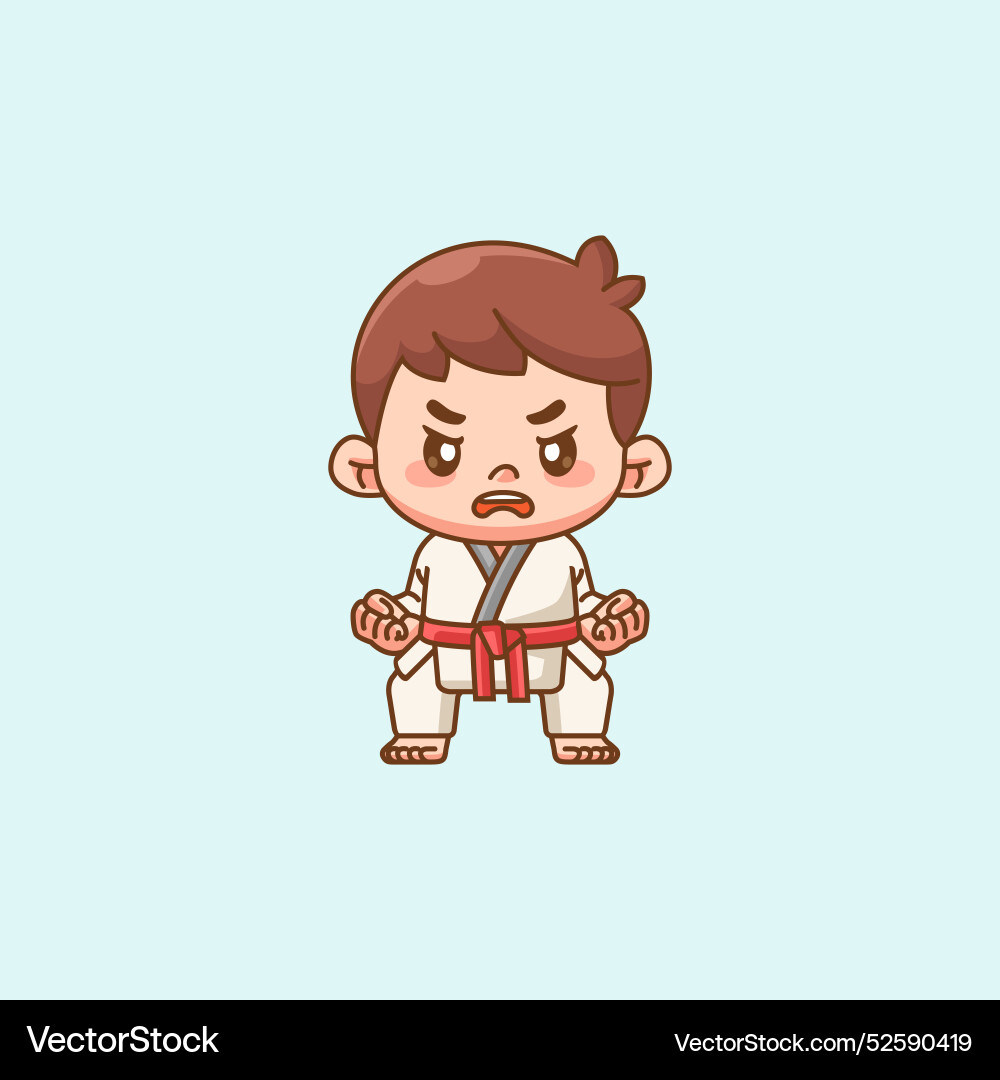 Cute little man training karate martial art chibi Vector Image