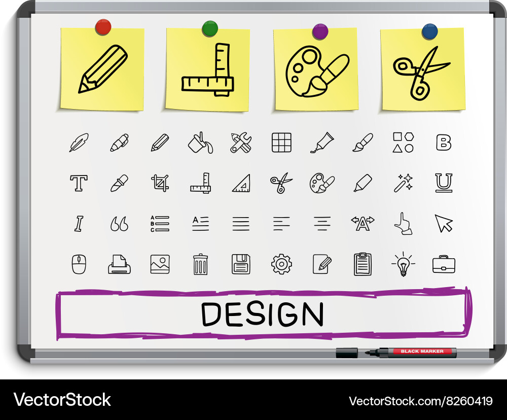 Design tools hand drawing line icons Royalty Free Vector