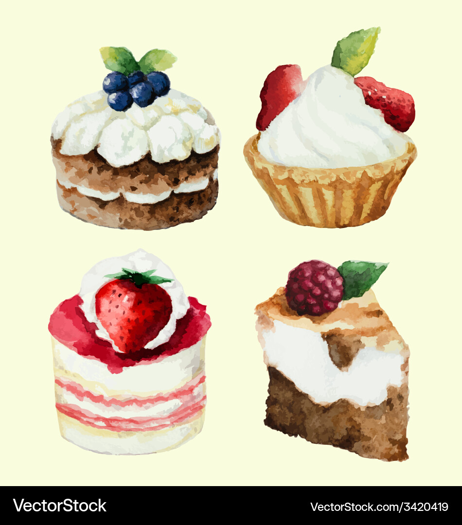 Hand painted watercolor set of sweet cupcakes Vector Image