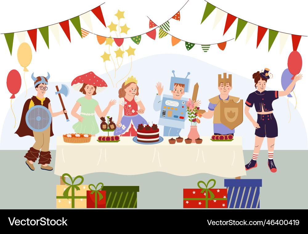 Kids party flat composition Royalty Free Vector Image
