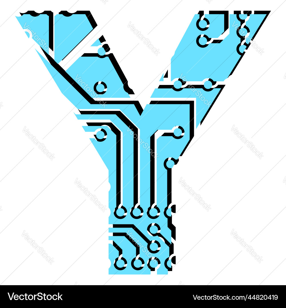 Latin digital letter y perforated with pcb Vector Image