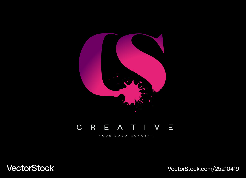 Purple pink cs c s letter logo design with ink Vector Image