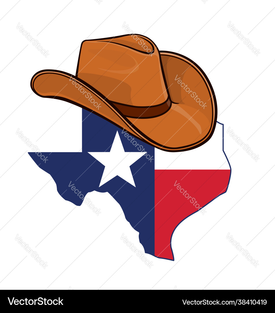 Texas state map with flag and cowboy hat Vector Image