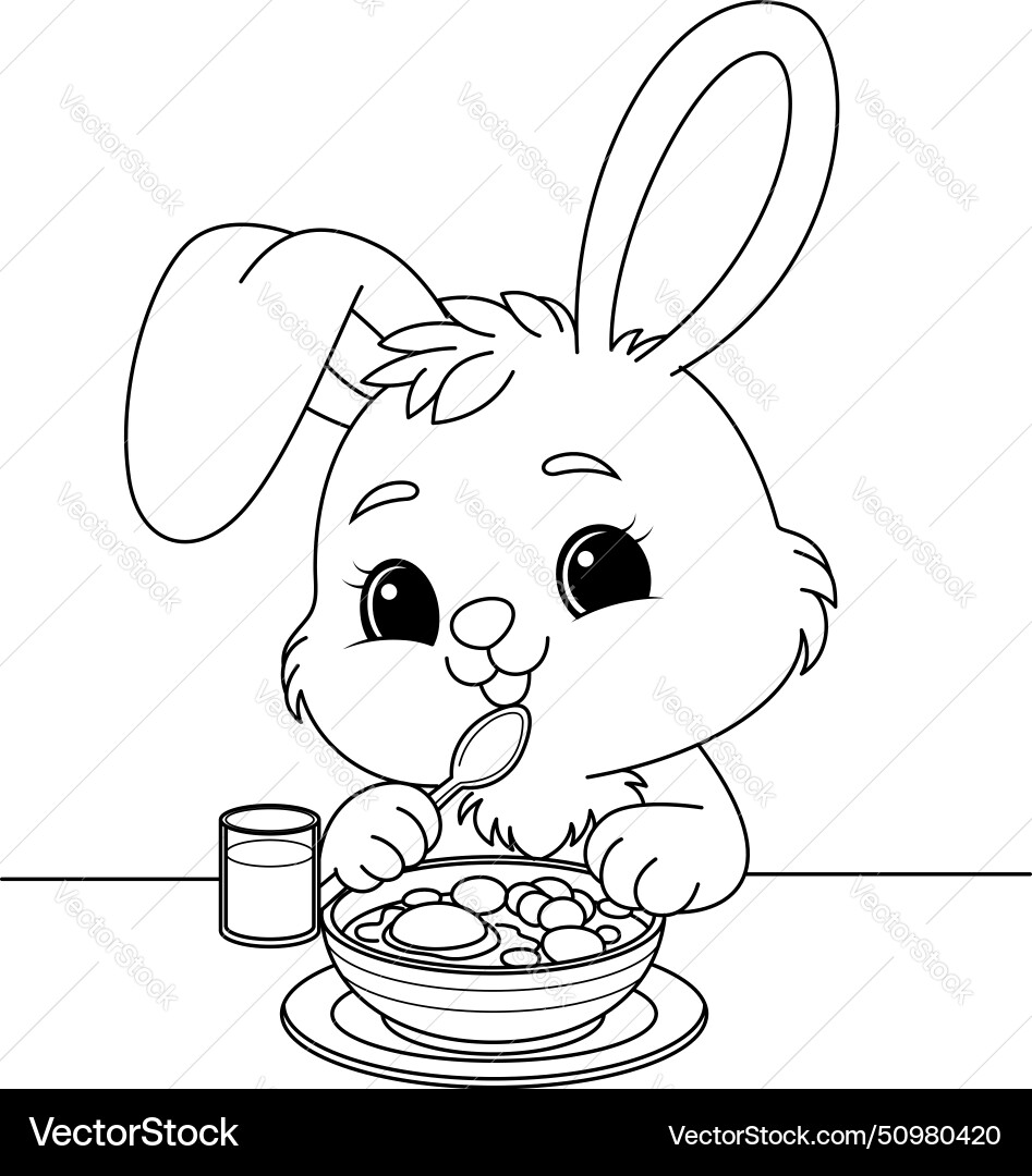 Bunny eating coloring page cartoon Royalty Free Vector Image