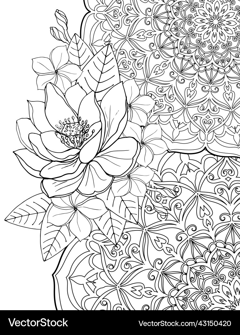 Mandalas with Lotus Flower - Coloring Page Vector Image