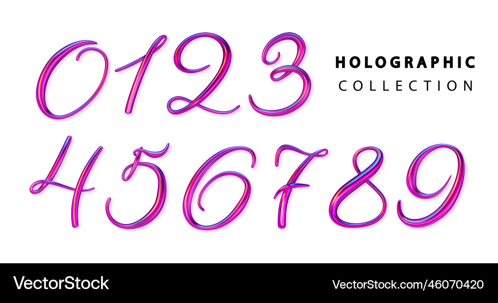 Pink holographic 3d realistic numbers isolated Vector Image