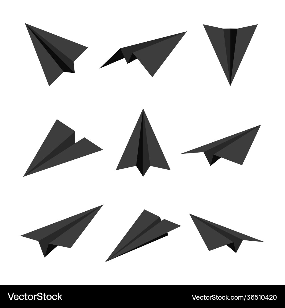 Realistic black handmade paper planes isolated Vector Image