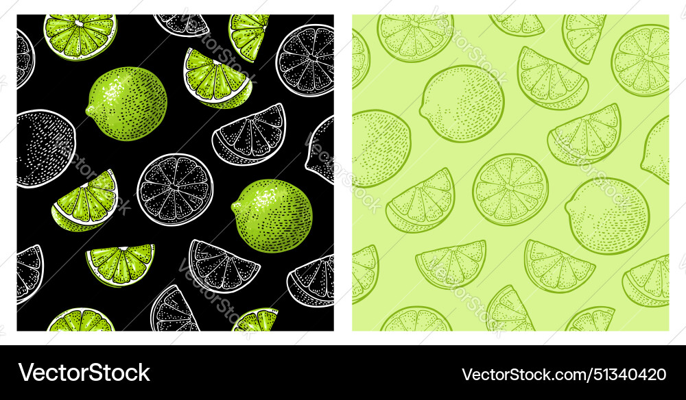 Seamless pattern fresh whole and slice lime Vector Image