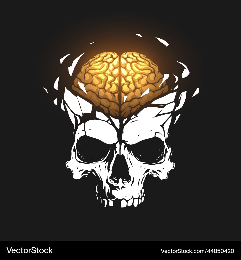 Skull with gold brain Royalty Free Vector Image