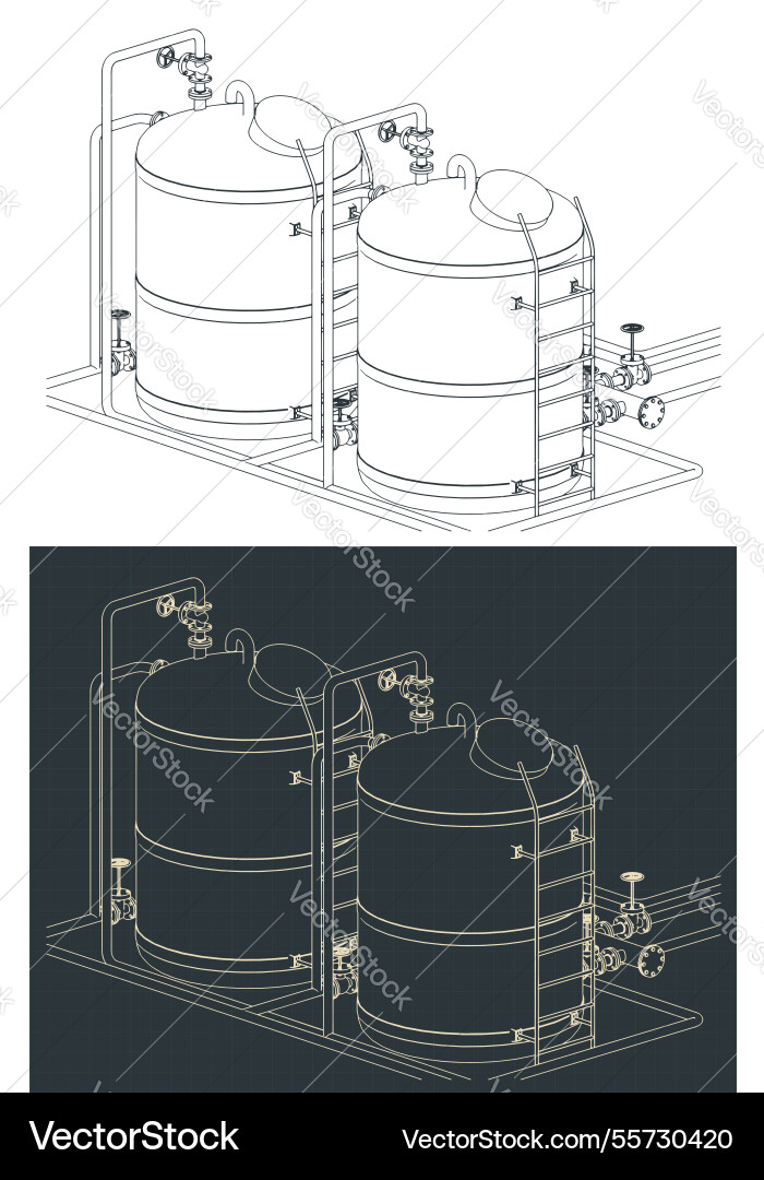 Water storage tanks blueprints Royalty Free Vector Image