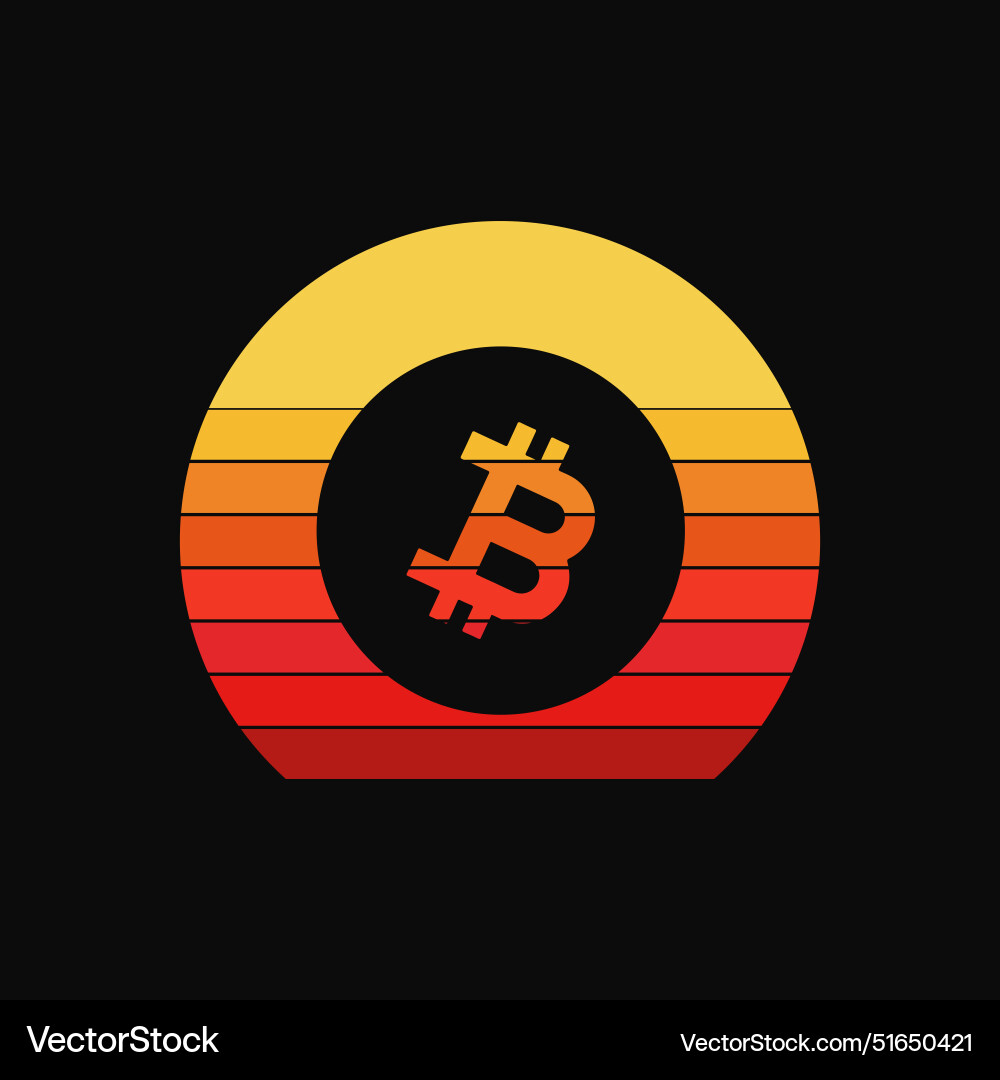 Bitcoin sunset retro btc crypto Royalty Free Vector Image