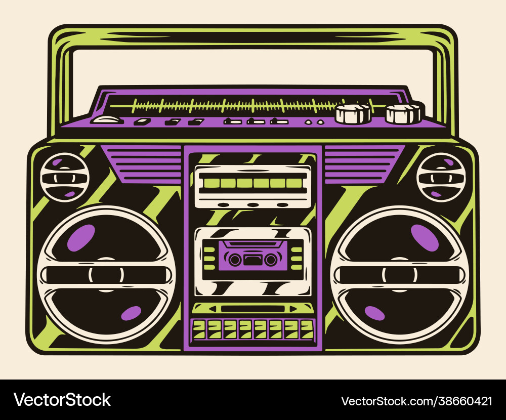 Colorful classic retro portable boombox Royalty Free Vector