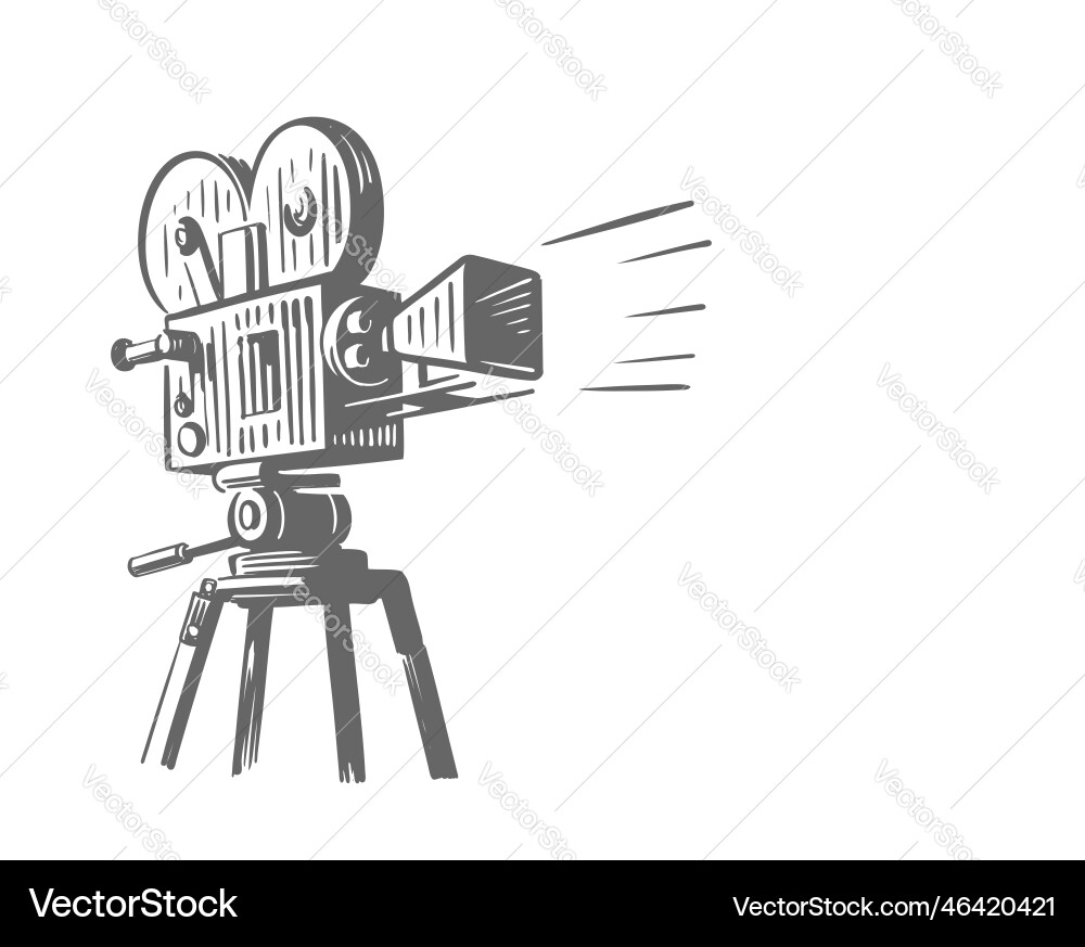 Movie camera sketch classic old drawing Royalty Free Vector
