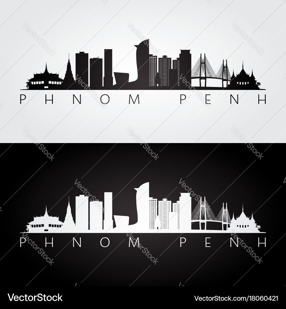 Phnom penh skyline and landmarks silhouette Vector Image