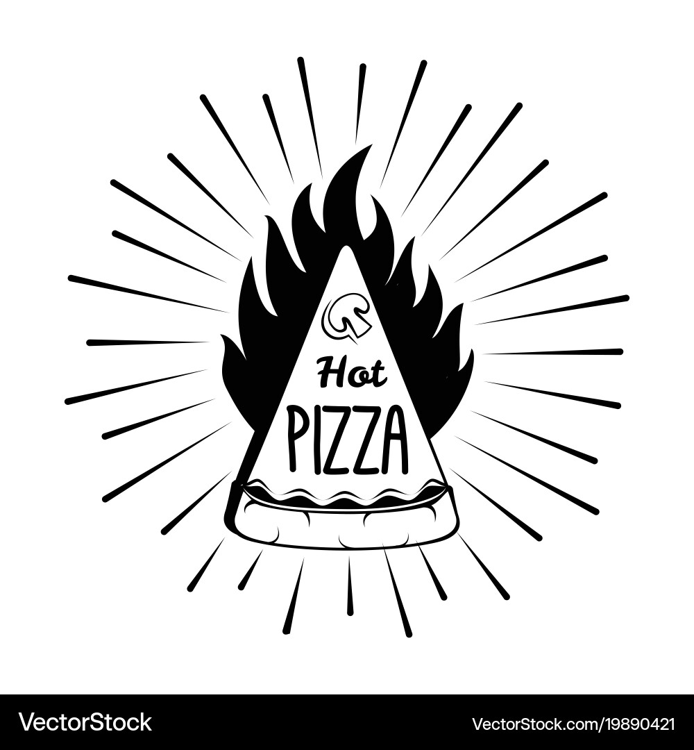 Pizza in fire with beams logo icon Royalty Free Vector Image