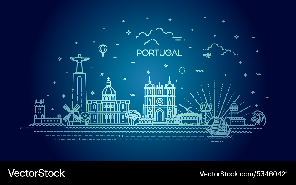 Portugal line skyline with panorama in white Vector Image