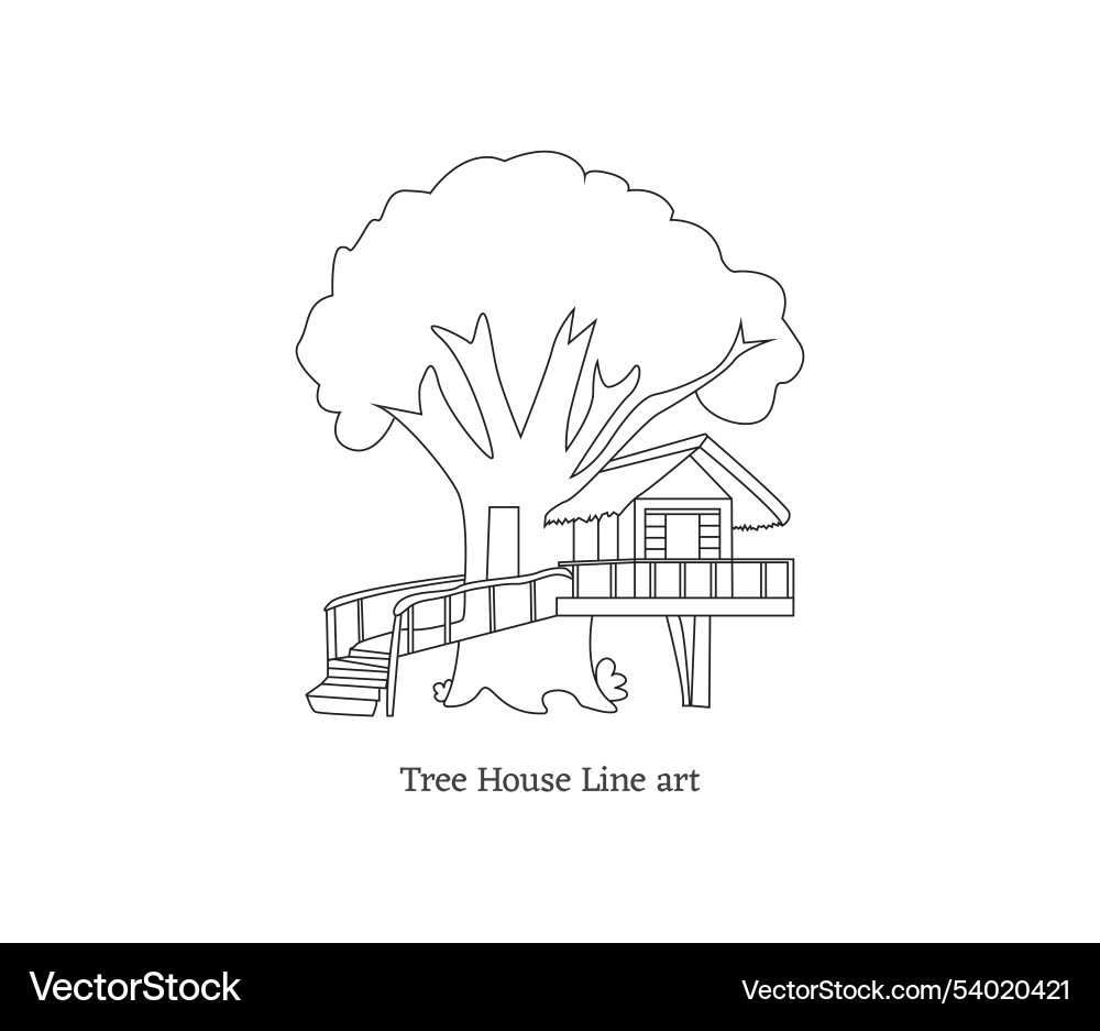 Single continuous line drawing of tree house Vector Image