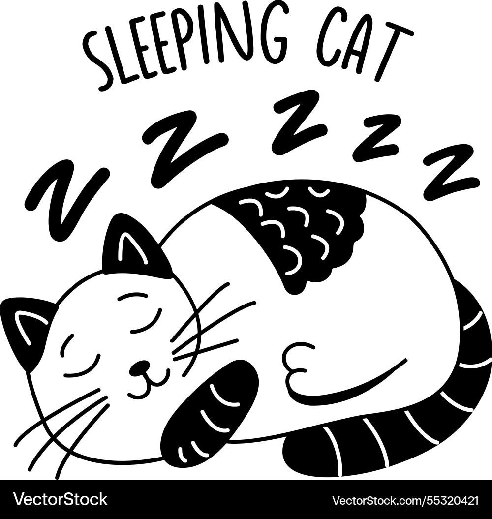 Sleeping cat sticker in glyph style Royalty Free Vector