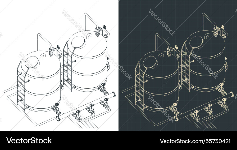 Water storage tanks blueprints Royalty Free Vector Image