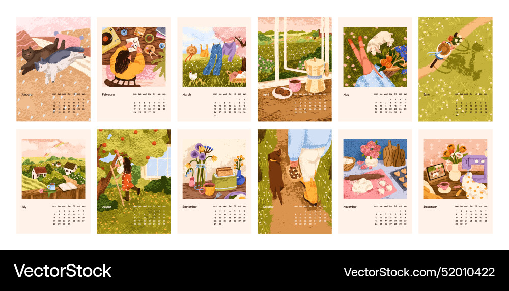 12 months calendar design year calender template Vector Image