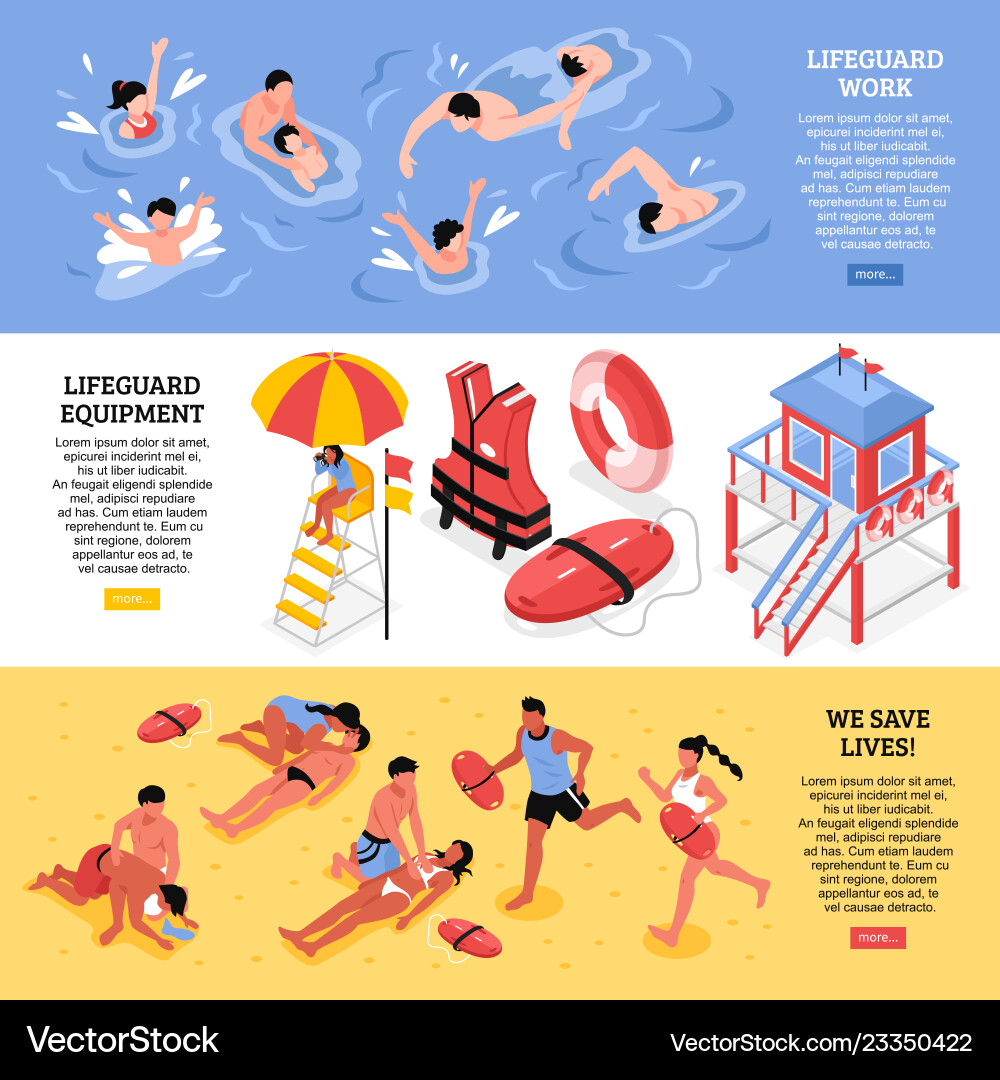 Beach lifeguards horizontal banners Royalty Free Vector