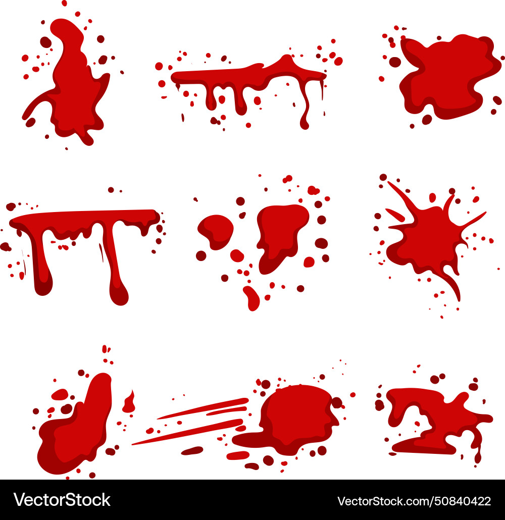 Blood splatter set cartoon Royalty Free Vector Image