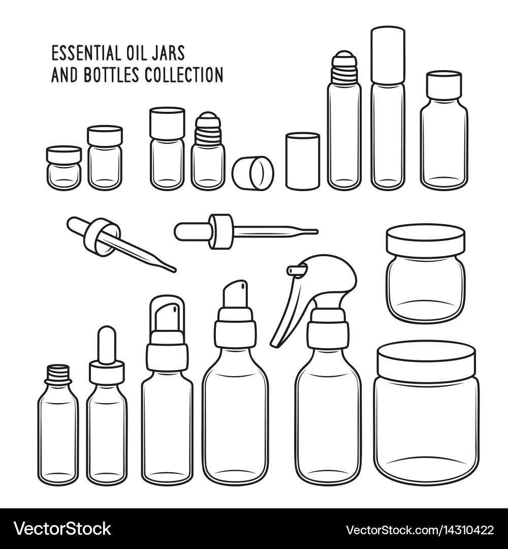 Essential oil jars and bottles design set Vector Image