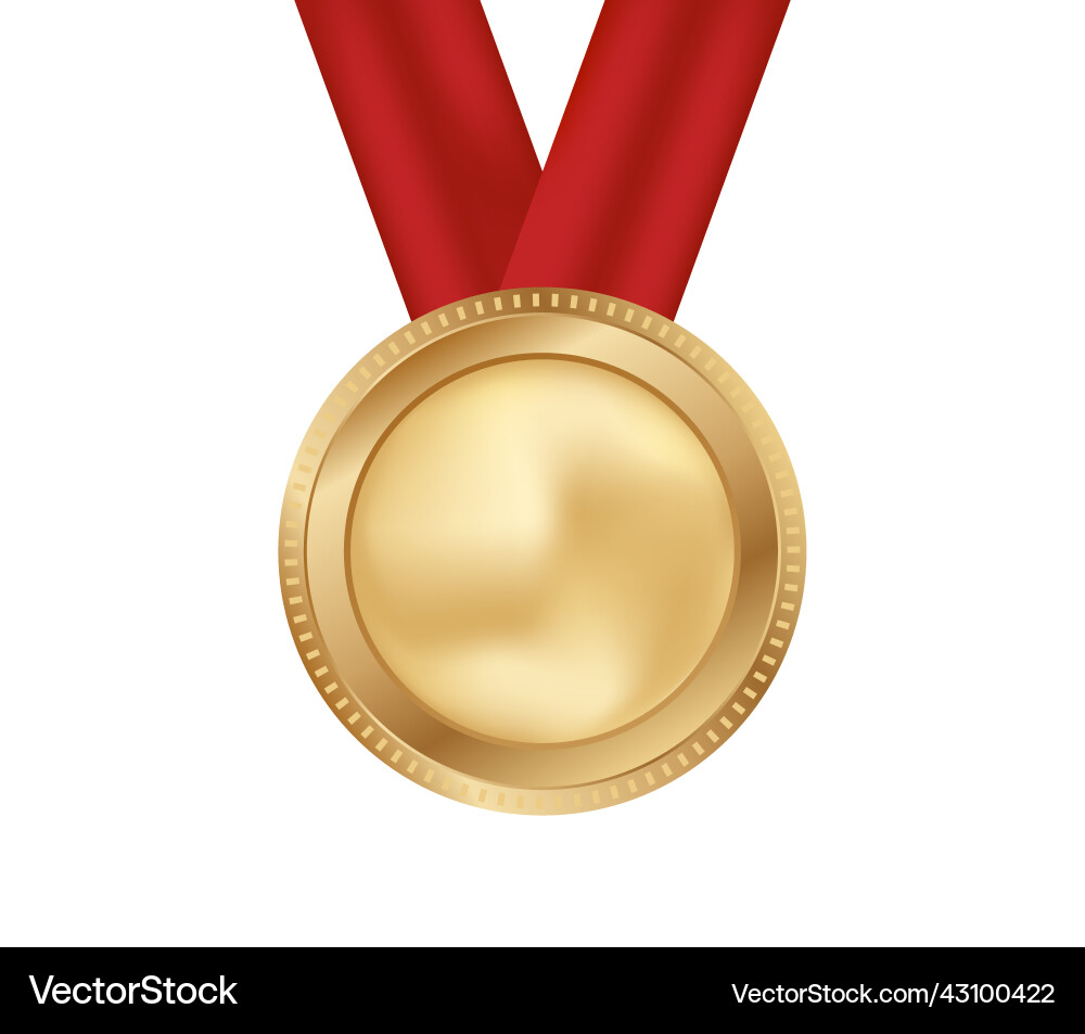 Gold medal on red ribbon template Royalty Free Vector Image