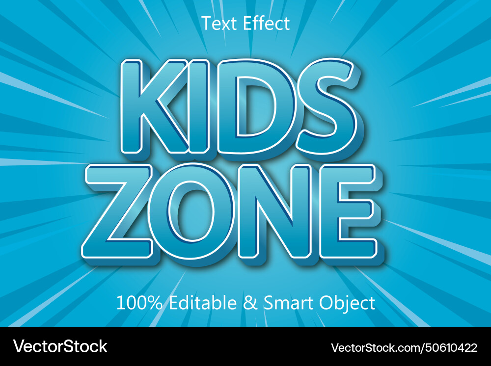 Kids zone text effect 3 dimension emboss cartoon Vector Image