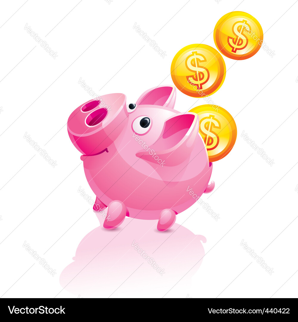 Piggy bank and falling money Royalty Free Vector Image