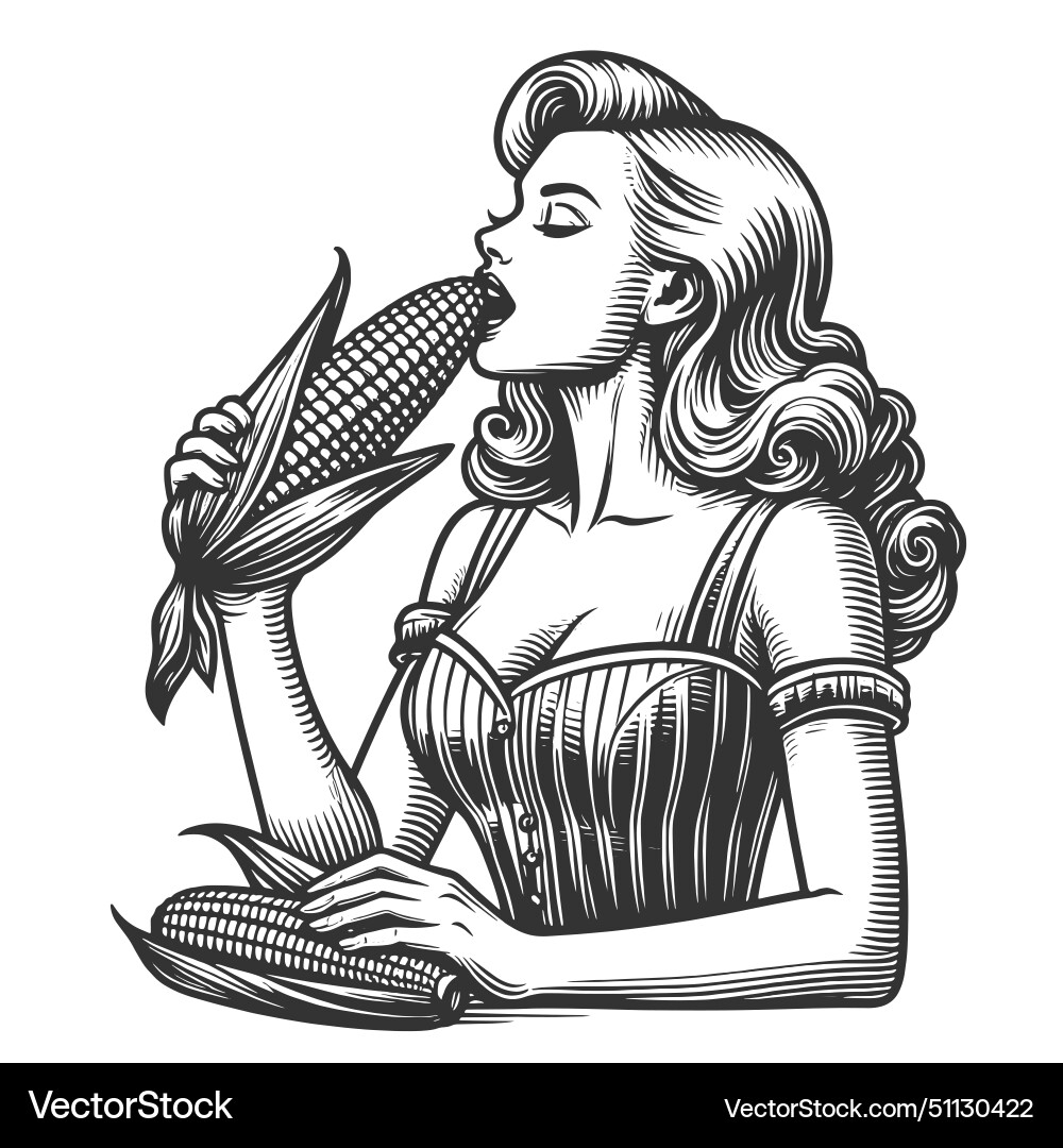 Retro pin-up girl with corn engraving Royalty Free Vector