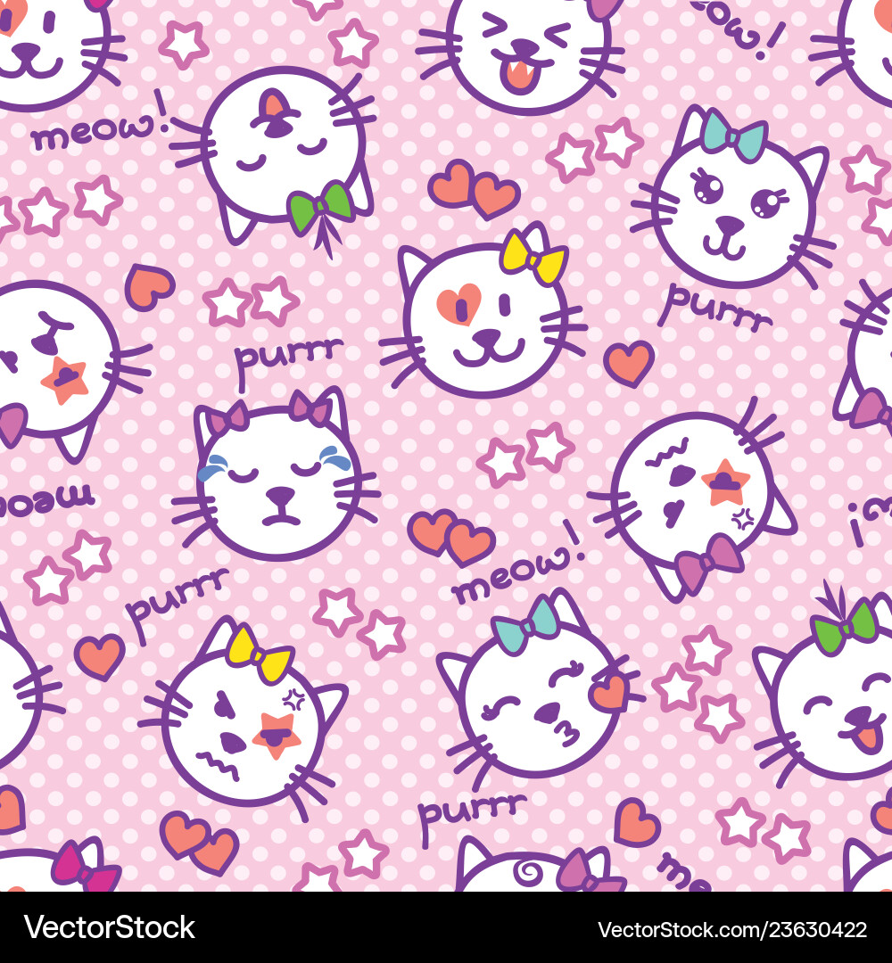 Seamless texture with kawaii cat faces Royalty Free Vector