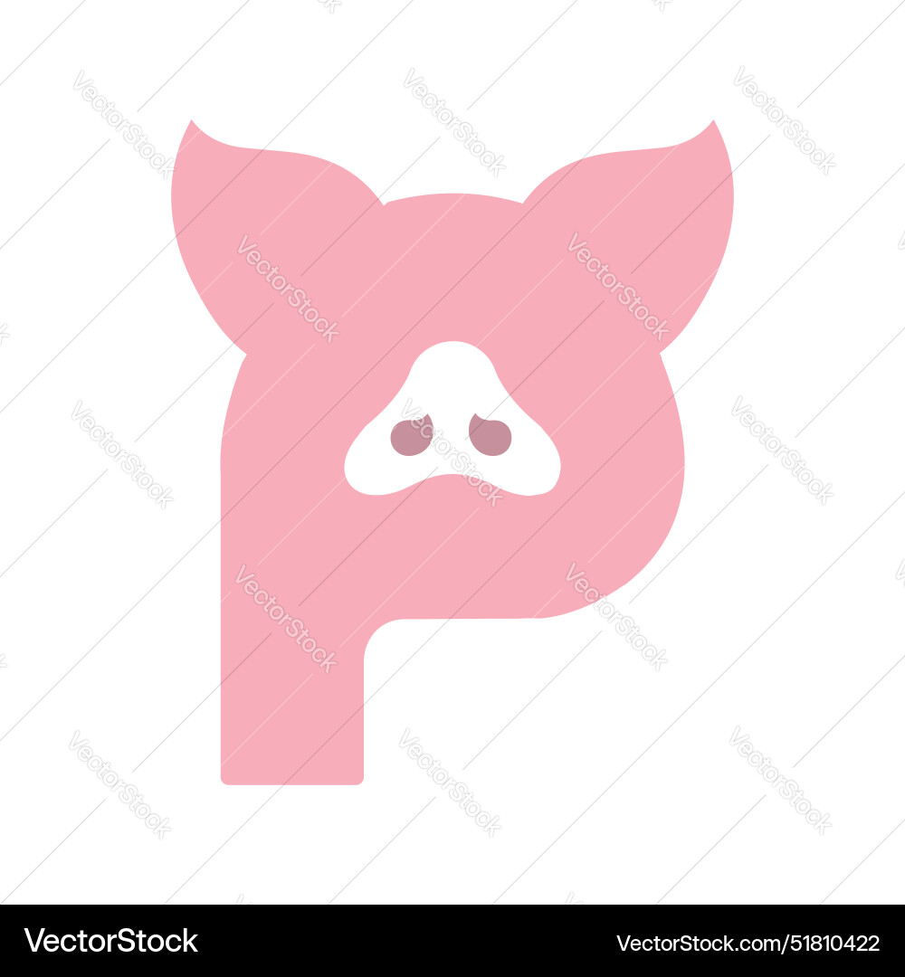 Simple minimalist initial letter p for pink pig Vector Image