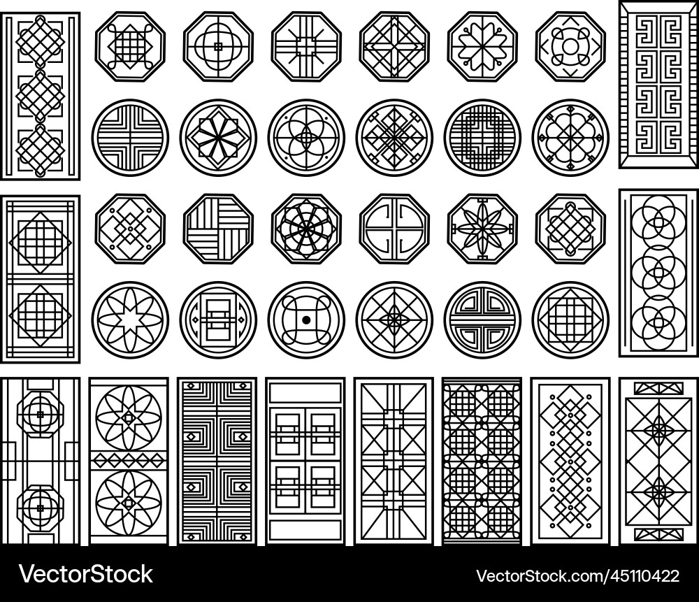Traditional korean window pattern circle ornament Vector Image