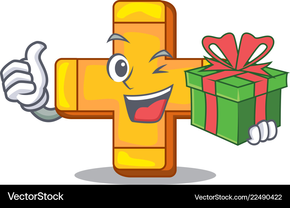 With gift retro plus sign addition symbol cartoon Vector Image