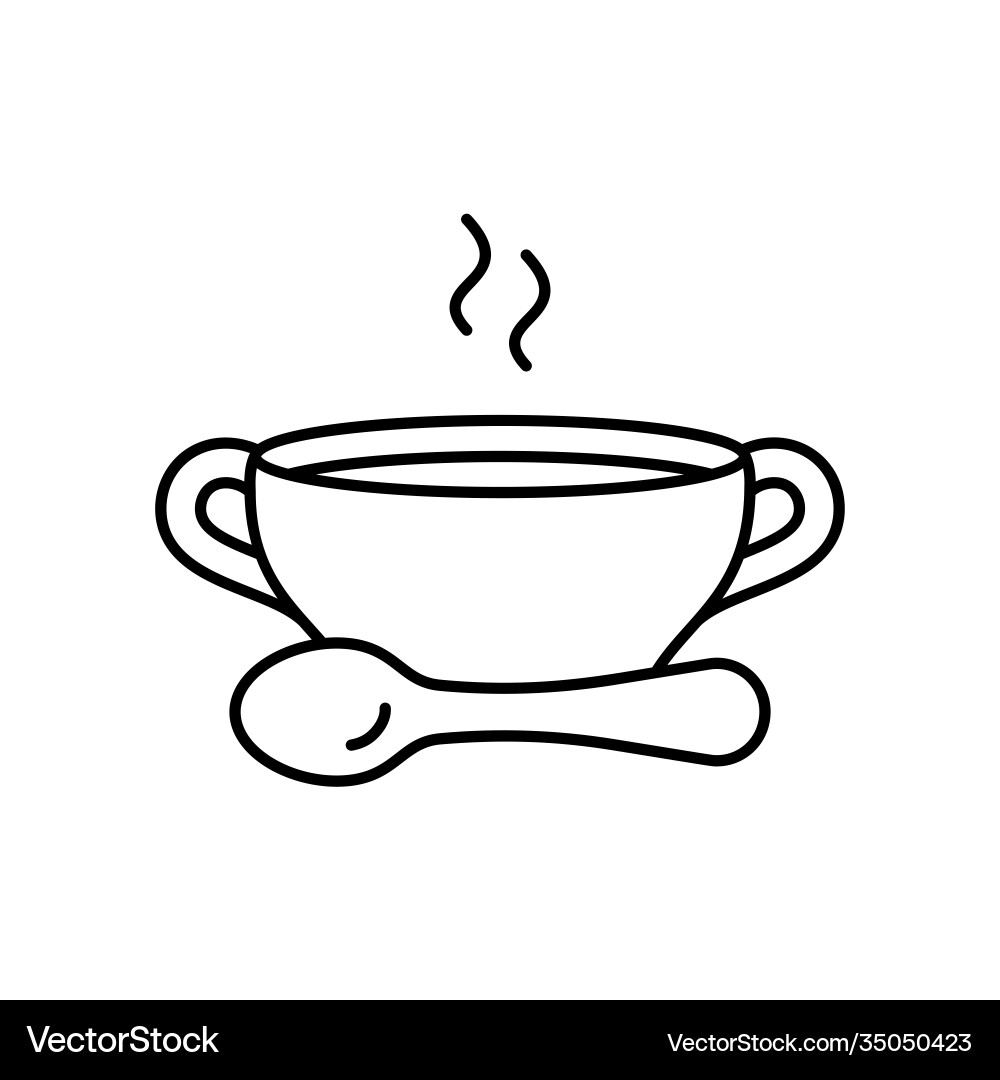 Bouillon linear icon bowl with spoon and hot Vector Image