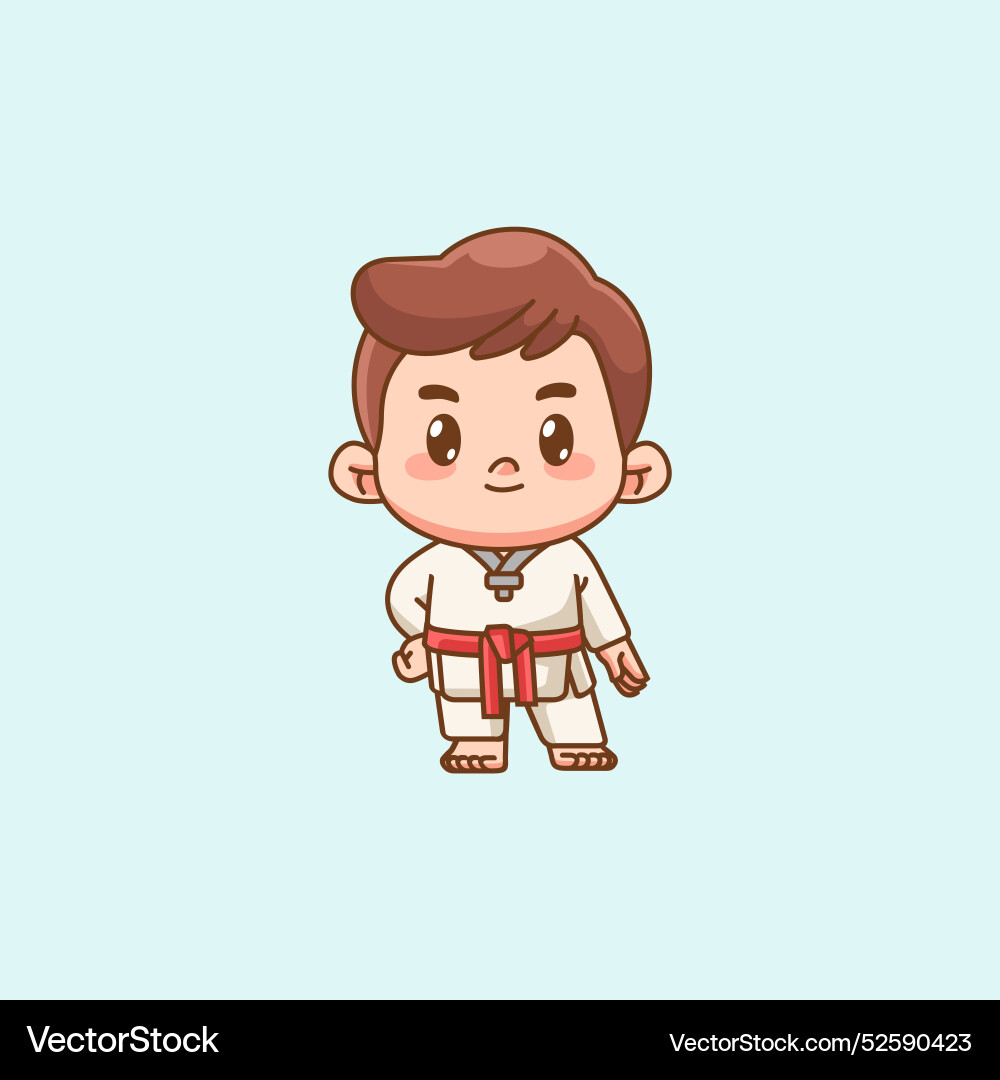 Cute little man training karate martial art chibi Vector Image