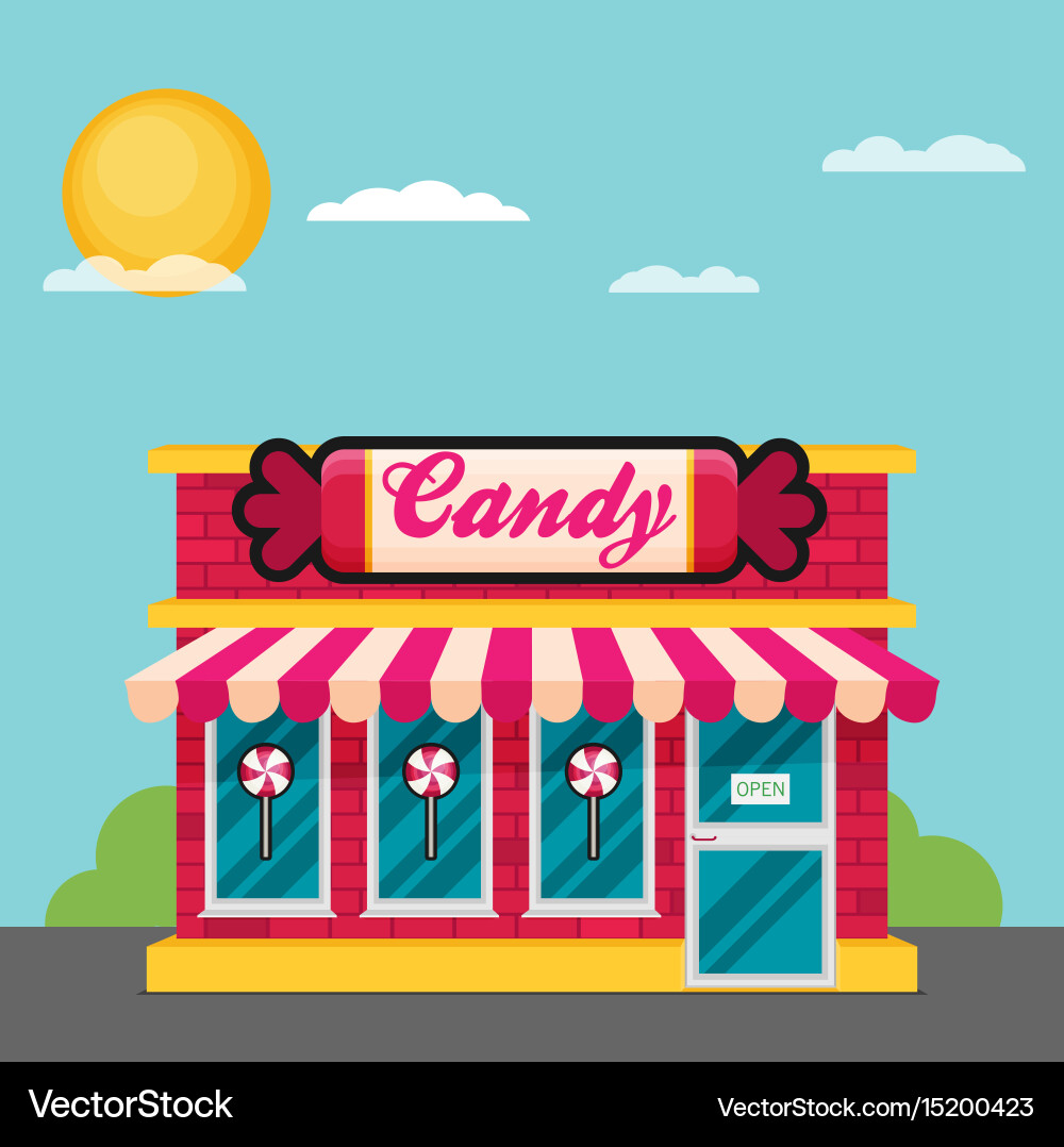 Facade of candy shop flat Royalty Free Vector Image
