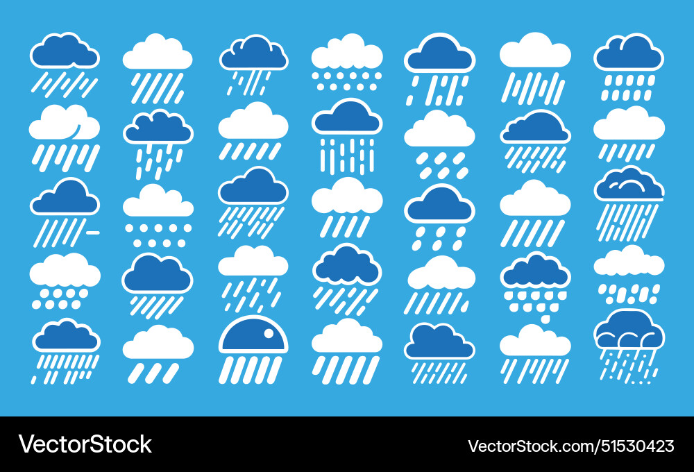 Forecast weather flat symbols clouds icon set Vector Image