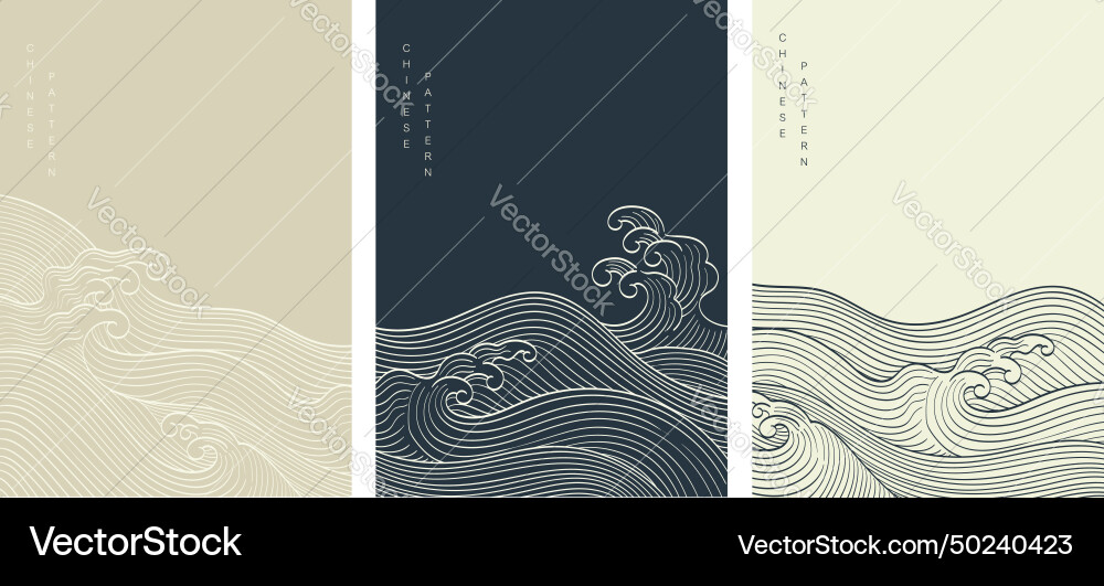 Hand drawn wave with japanese pattern abstract Vector Image