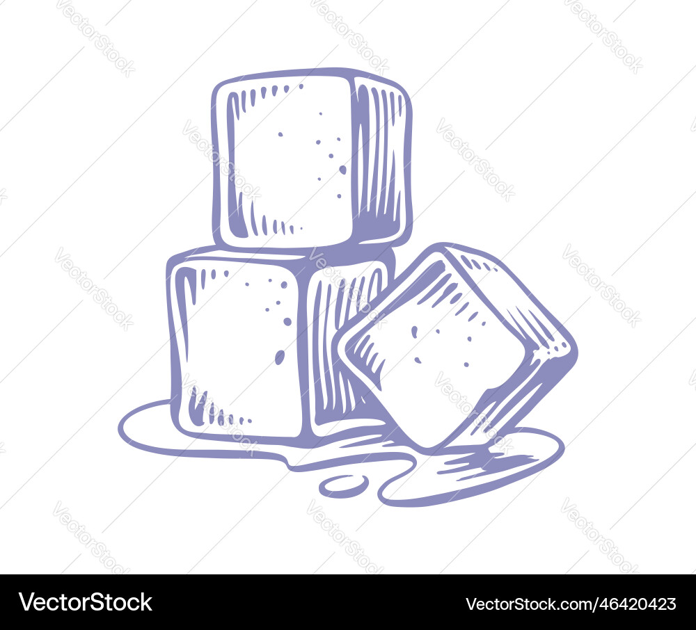 Ice cubes isolated drawing hand drawn Royalty Free Vector