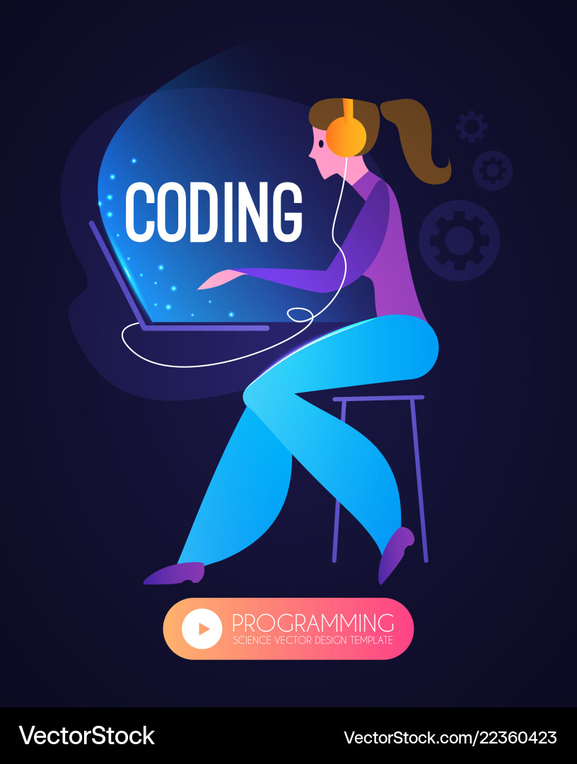 Programming coding programmer woman at work Vector Image