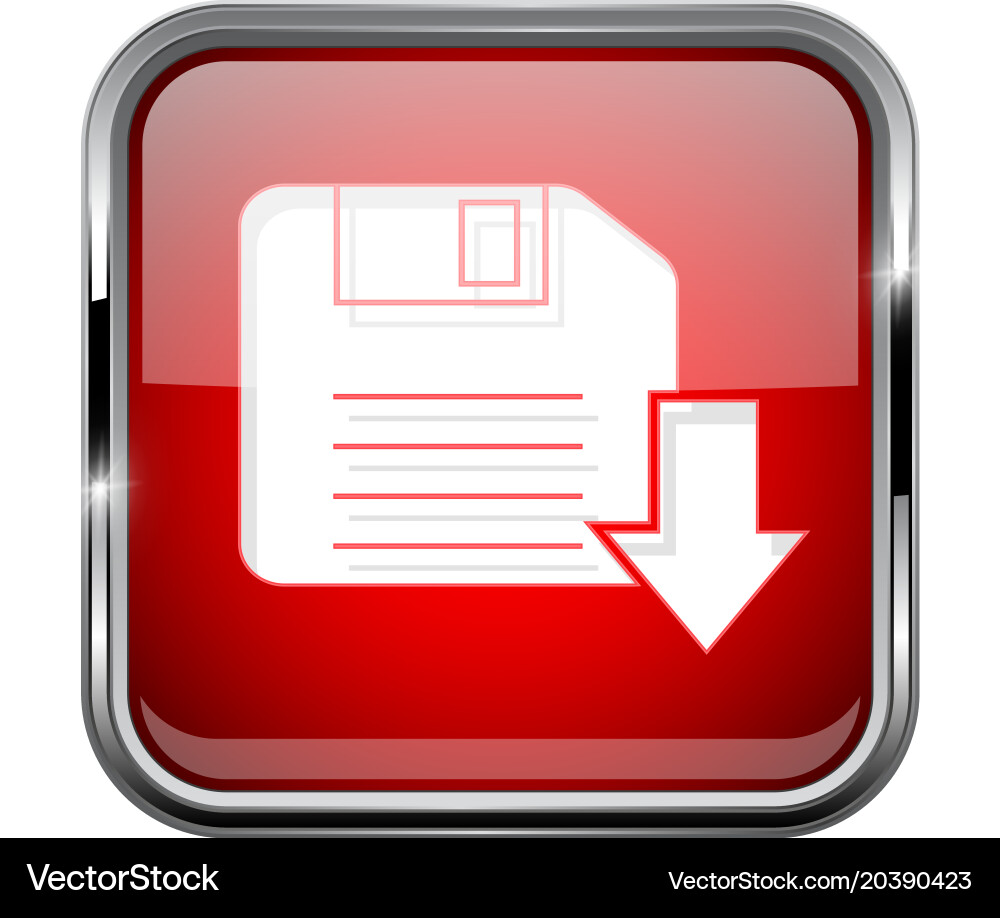 Save or download icon square red 3d Royalty Free Vector