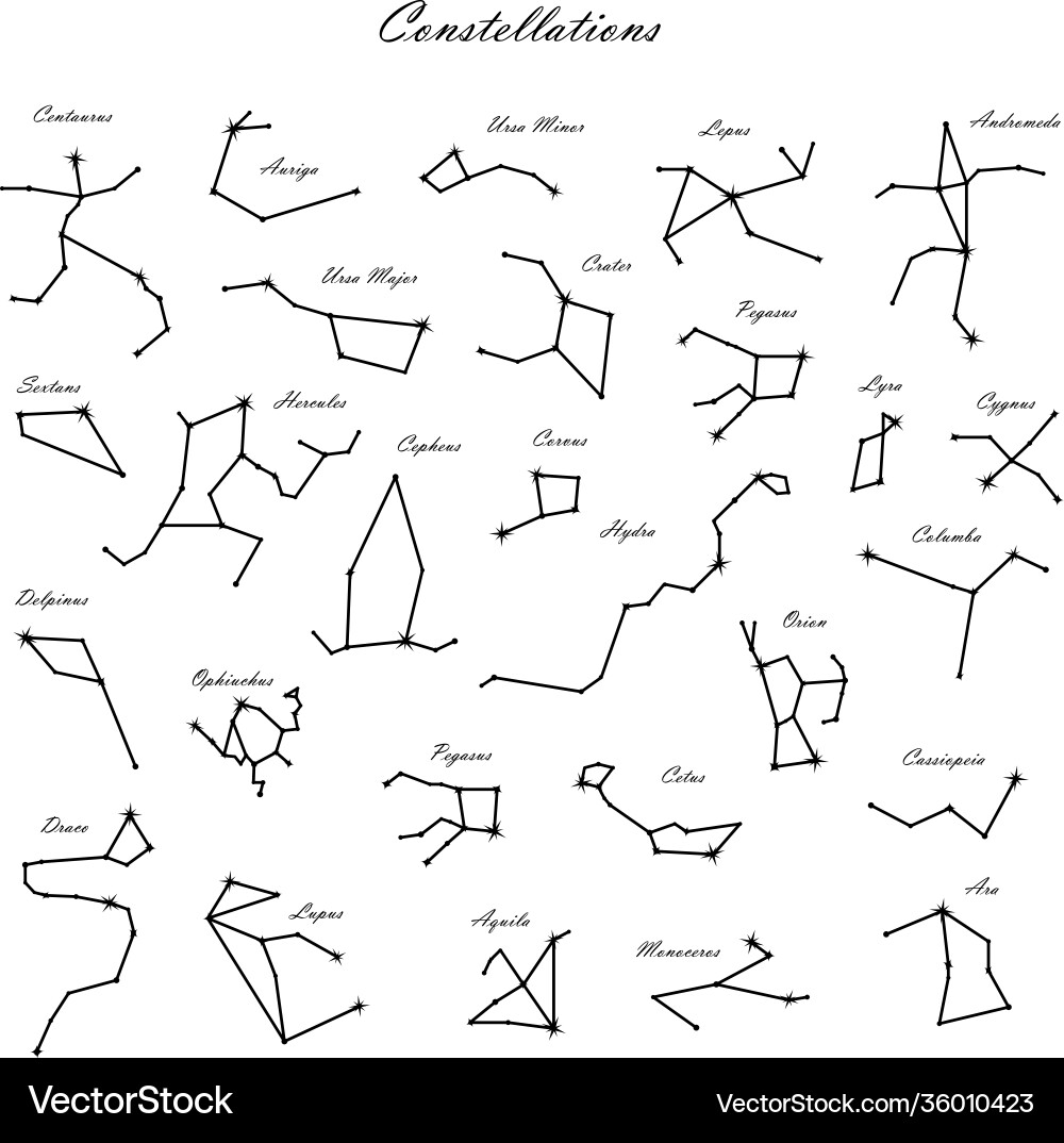 Set constellations astrology astronomy Royalty Free Vector