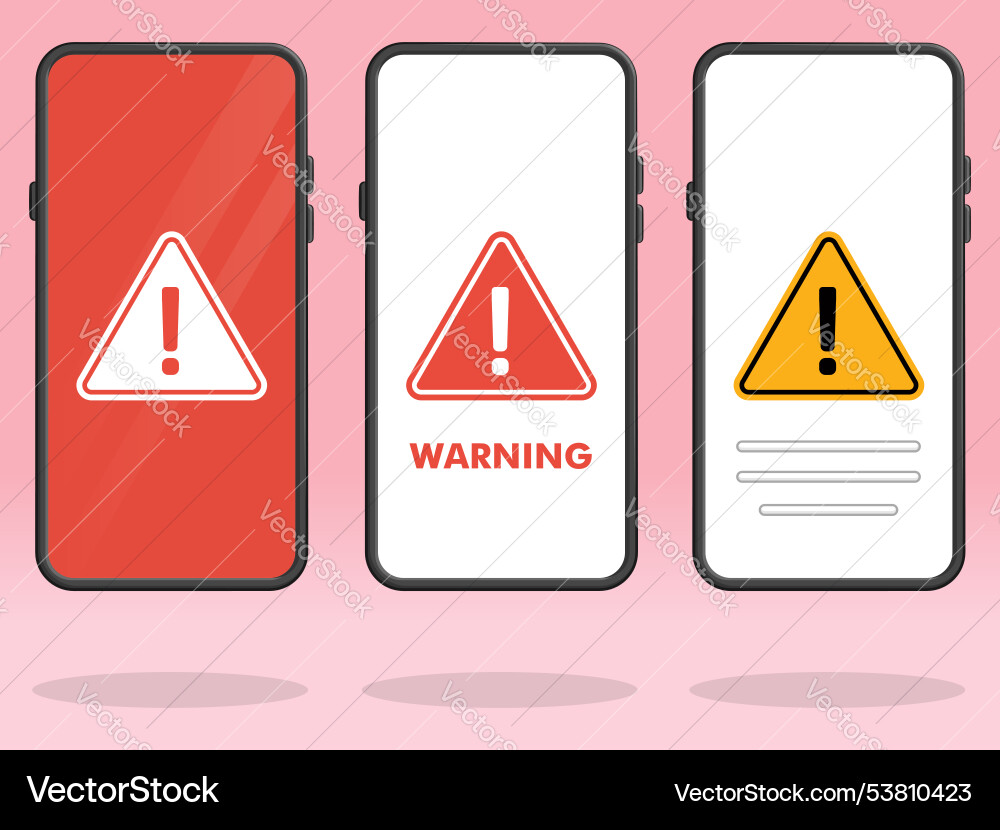 Smartphone triangle caution warning lock screen Vector Image