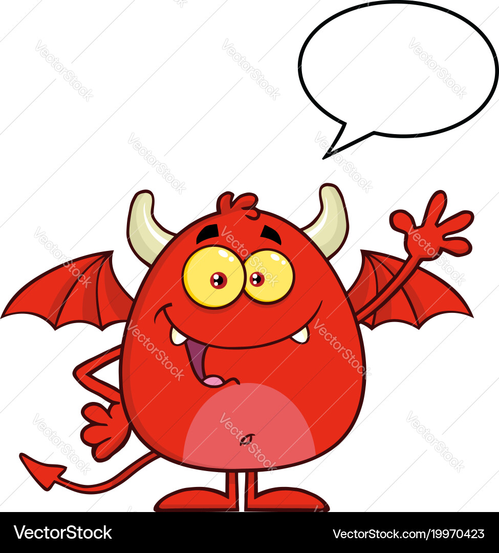 Smiling red devil cartoon character waving Vector Image